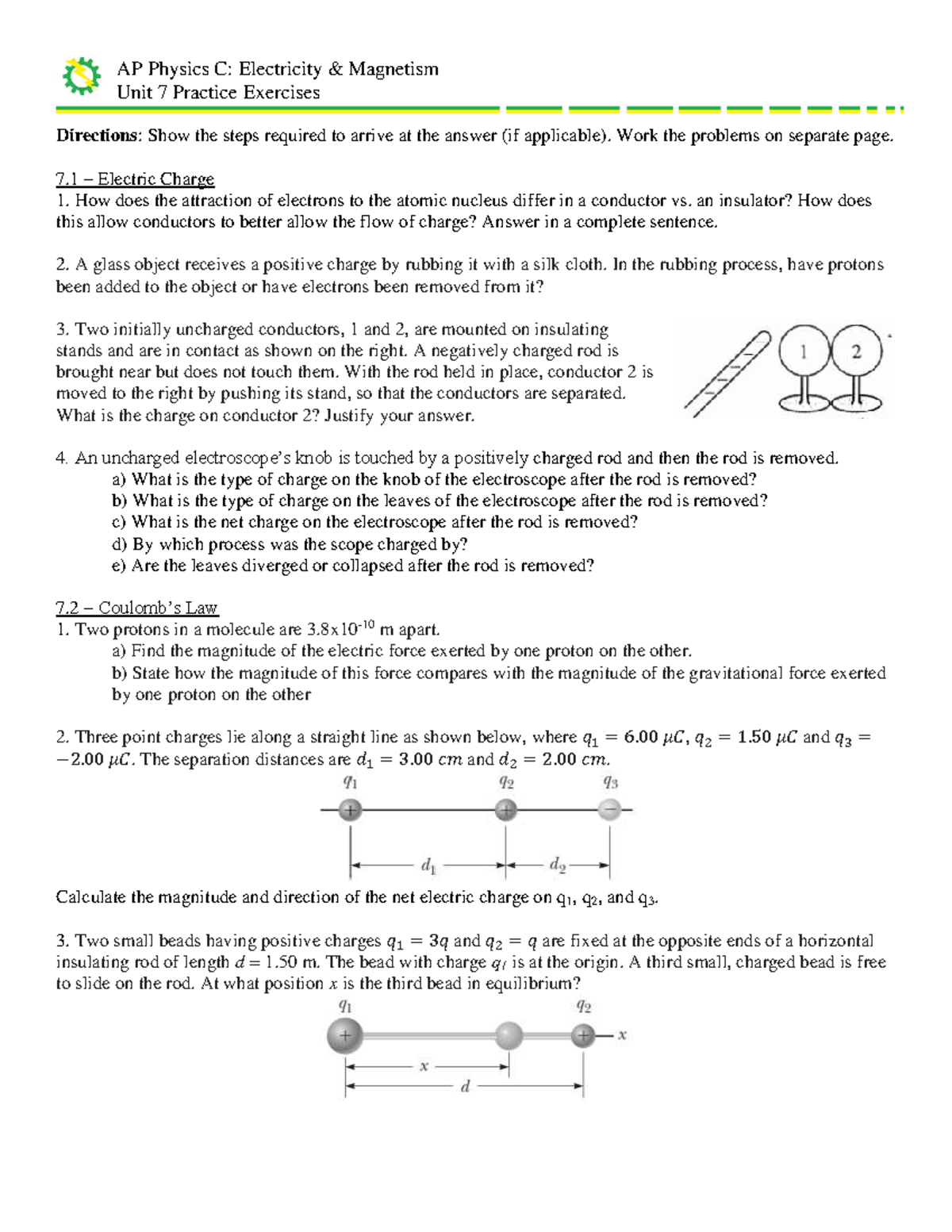 AP Physics C: Electricity & Magnetism Unit 7 Practice Exercises - Studocu