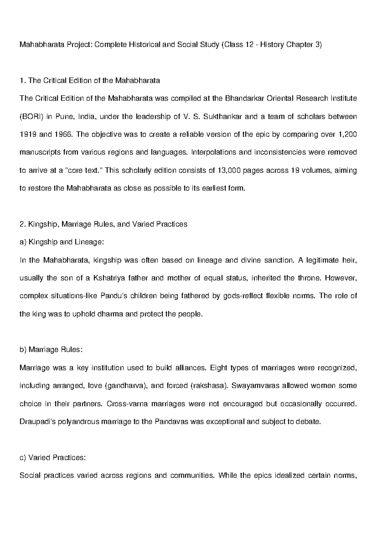 Mahabharata Project: In-Depth Historical & Social Analysis (Class 12 ...