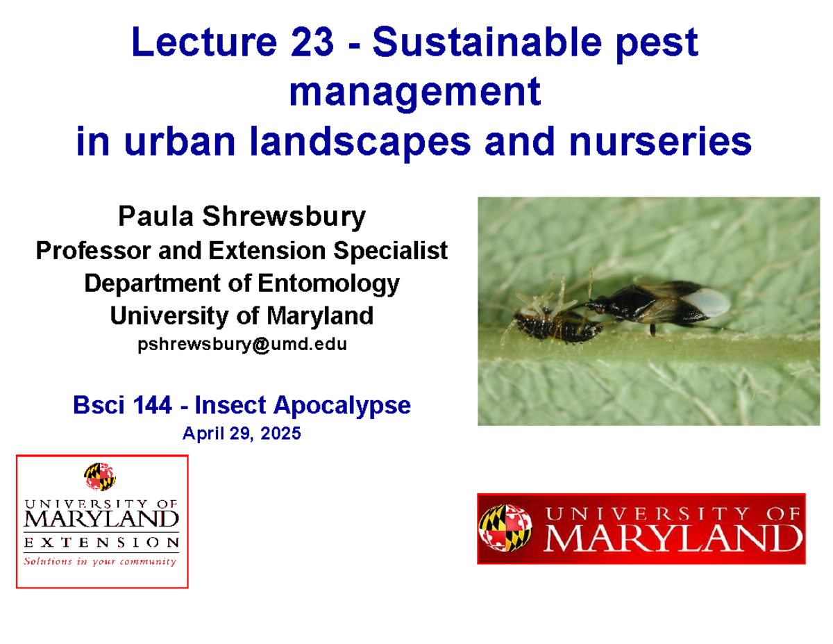 Sustainable Pest Management in Urban Landscapes: BSCI 144 Lecture Notes ...
