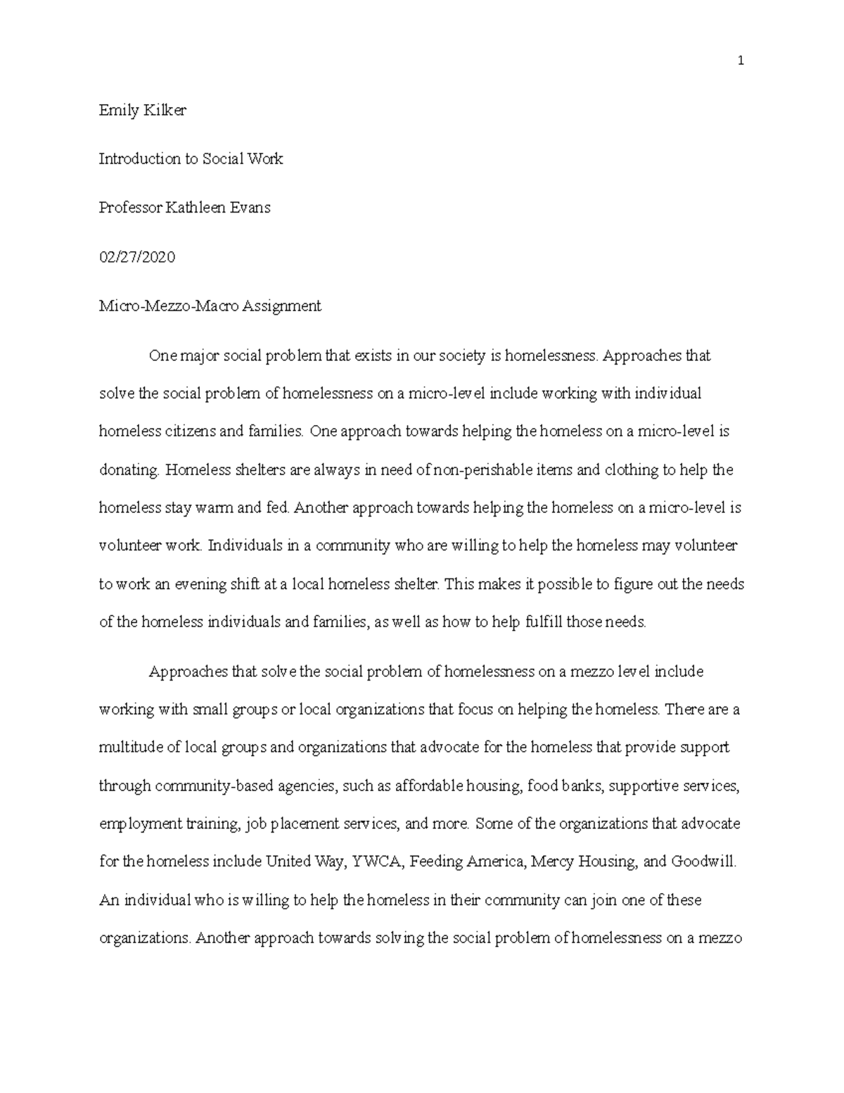 Micro Mezzo Macro - Grade: A - 1 Emily Kilker Introduction to Social ...