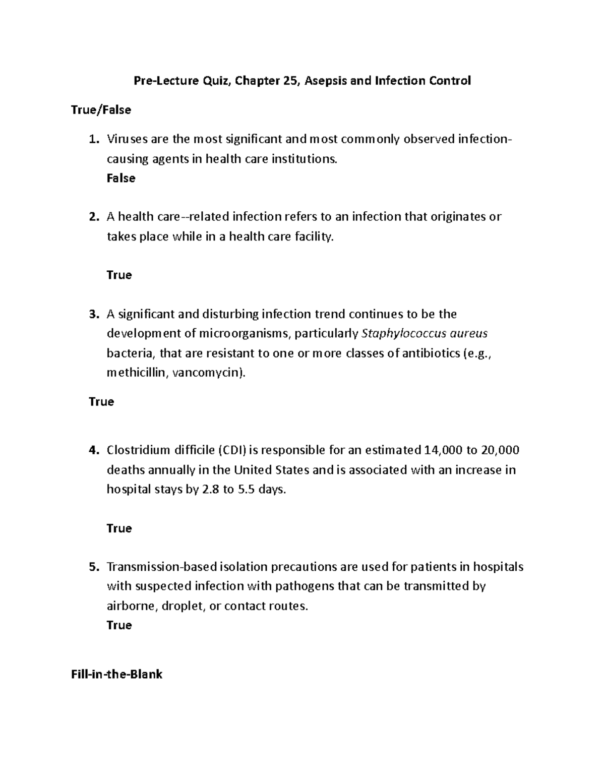 PLQ Chapter 25: Asepsis & Infection Control Quiz Completed - Studocu