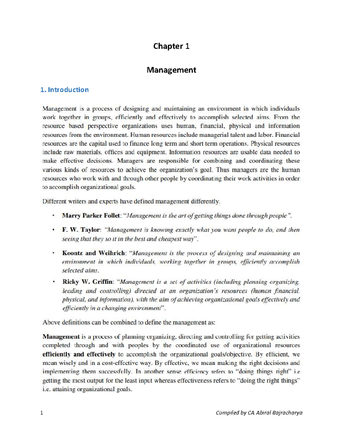 Chapter 1: Introduction to Management Concepts and Functions - Studocu