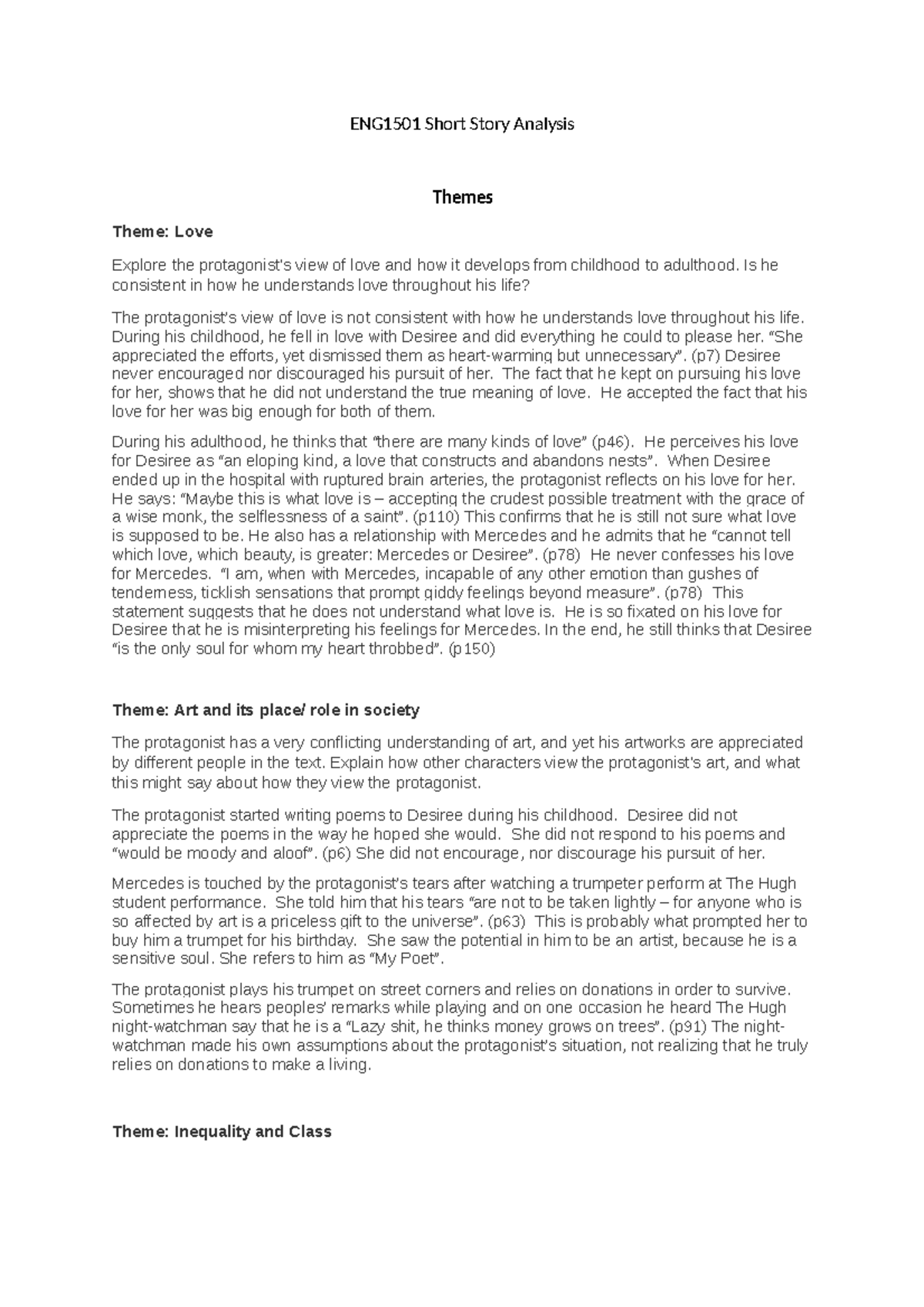 ENG1501 Short Story Analysis: Themes and Character Insights - Studocu