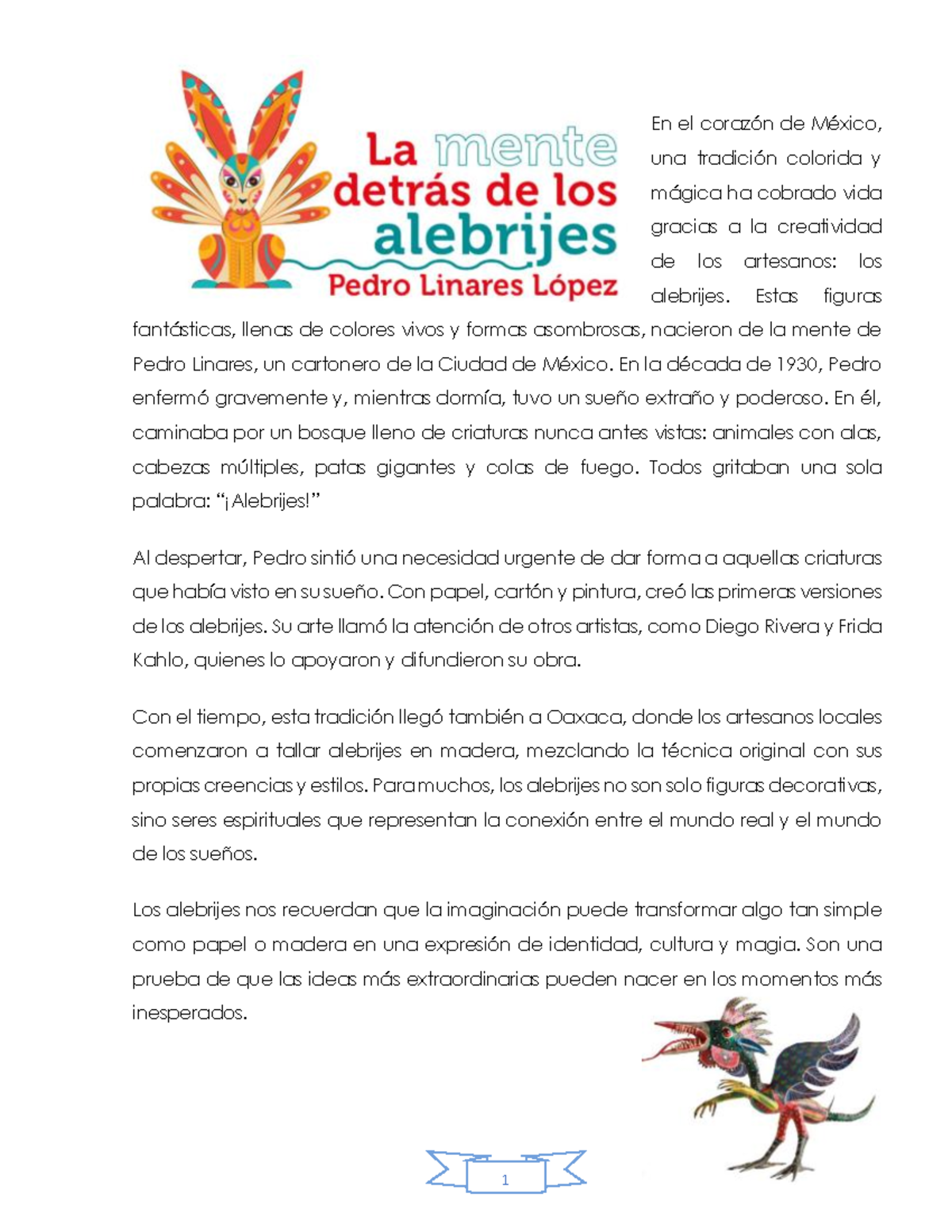 Cuadernillo 3-TAOE: Comprensión Lectora sobre Alebrijes y Más - Studocu