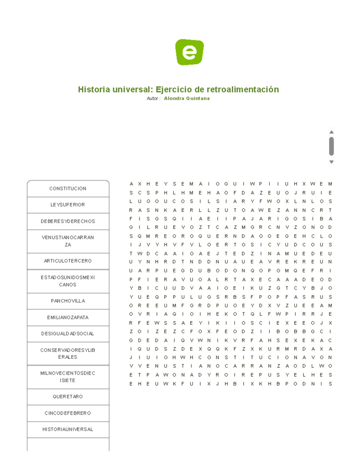 Ejercicios de Retroalimentación en Historia de México - SOPA DE LETRAS ...