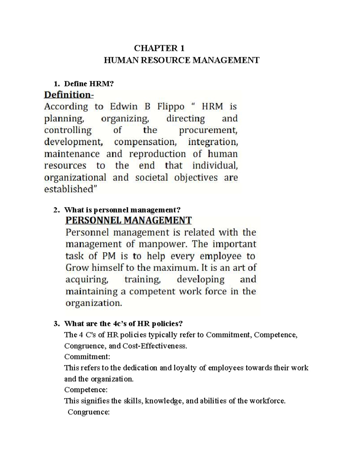 CHAPTER 1 - HUMAN RESOURCE MANAGEMENT (BBA) Overview and Key Concepts ...