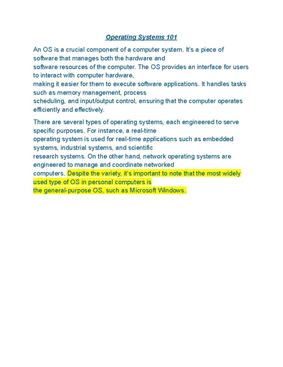 CI1000 Assignment 2: Overview of Operating Systems - Studocu