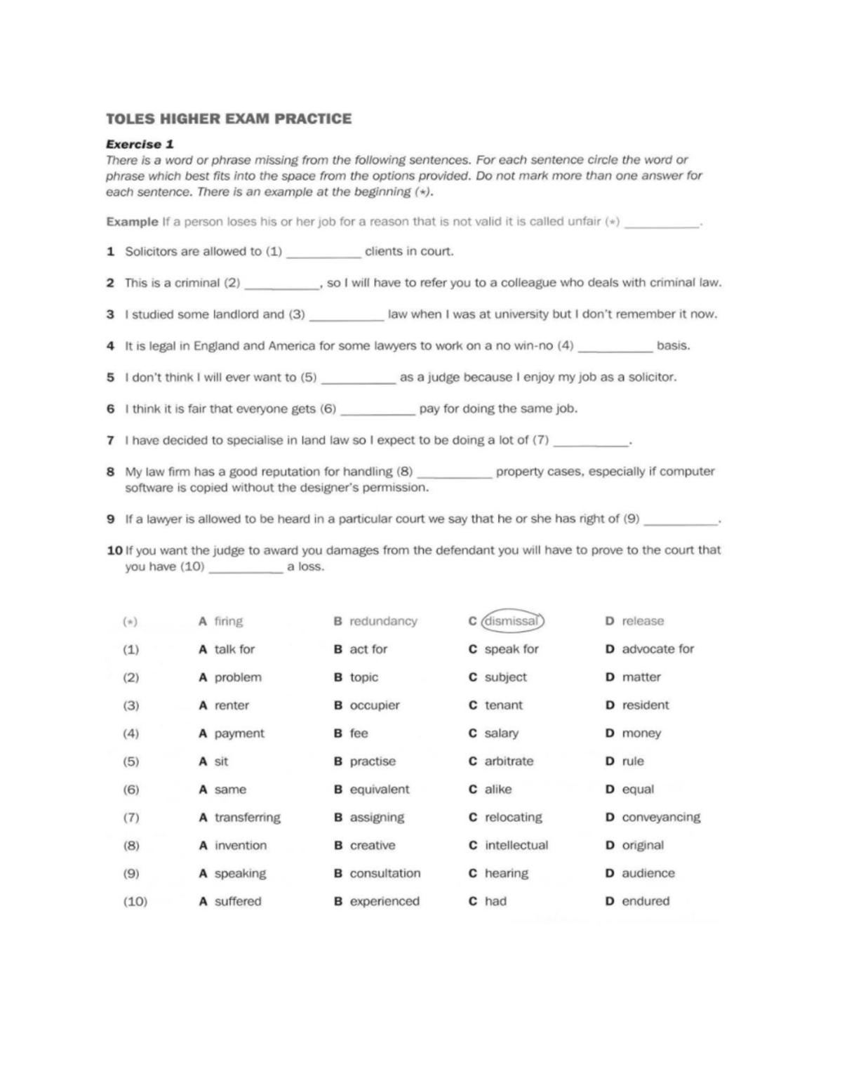 Legal profession - practice - TOLES HIGHER EXAM PRACTICE Exercise 1 ...