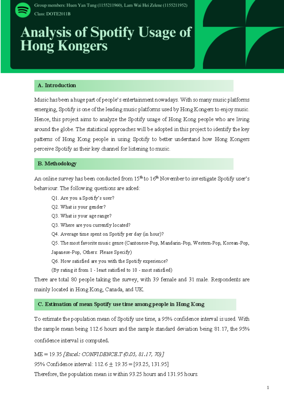 Analysis of Spotify Usage Among Hong Kongers (1155211952) - Studocu