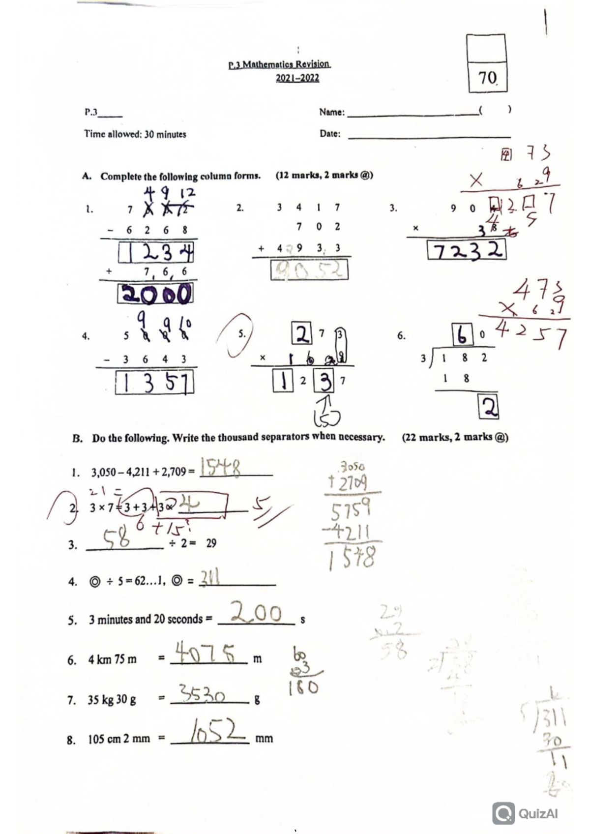P.3 Mathematics Revision Quiz - Summer Exam Preparation - Studocu
