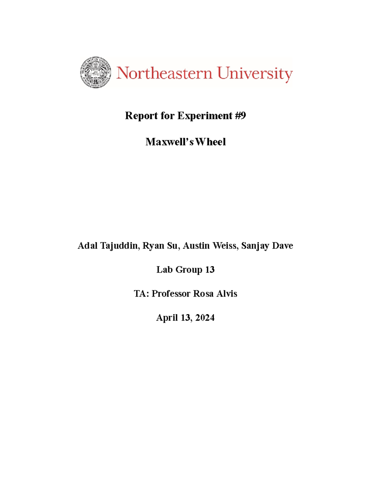 Maxwell's Wheel Experiment Report - PHYS 101 Lab Group 13 - Studocu