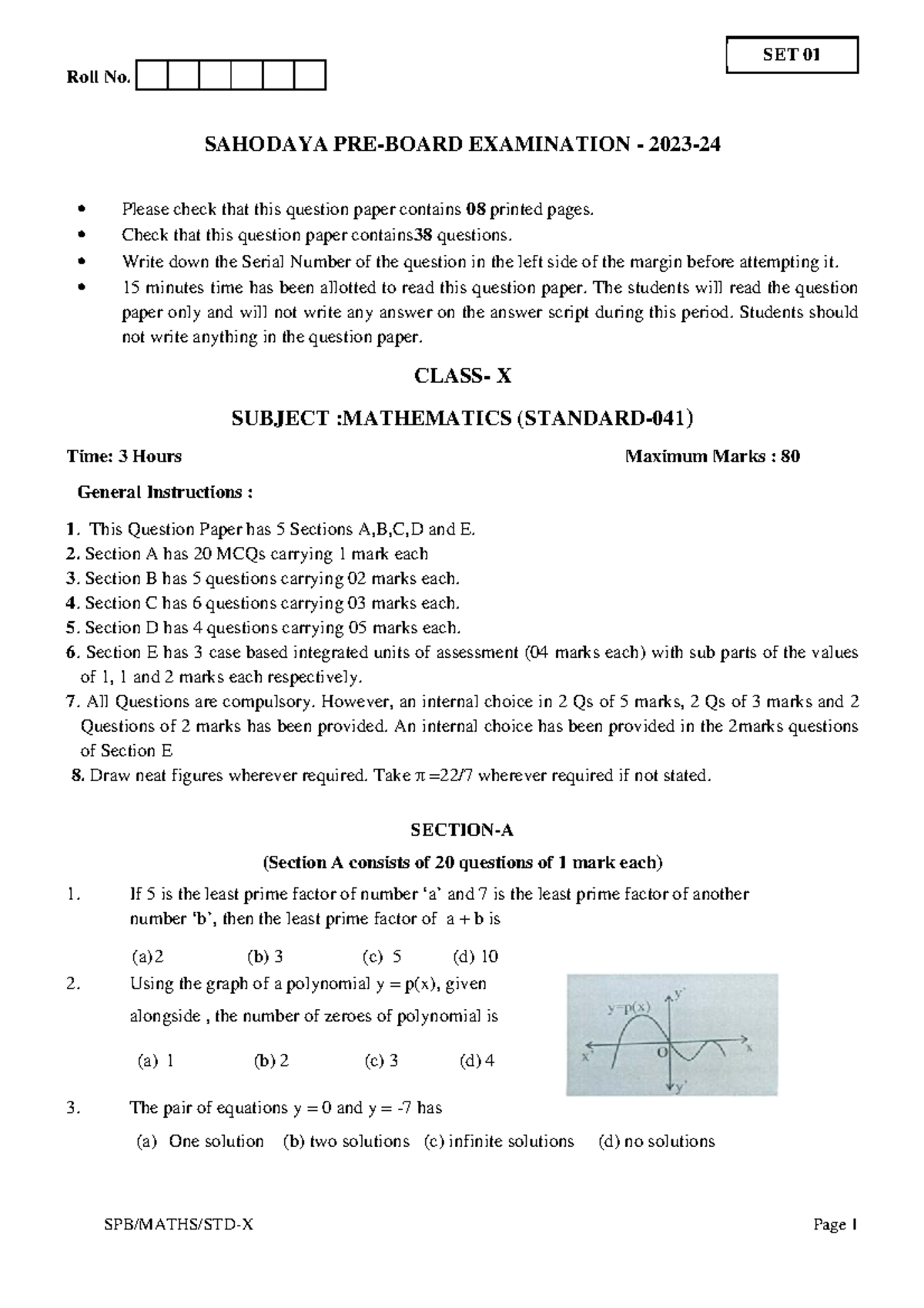 Sahodaya Preboard 2023-24: Mathematics Standard QP SET 01 - Studocu