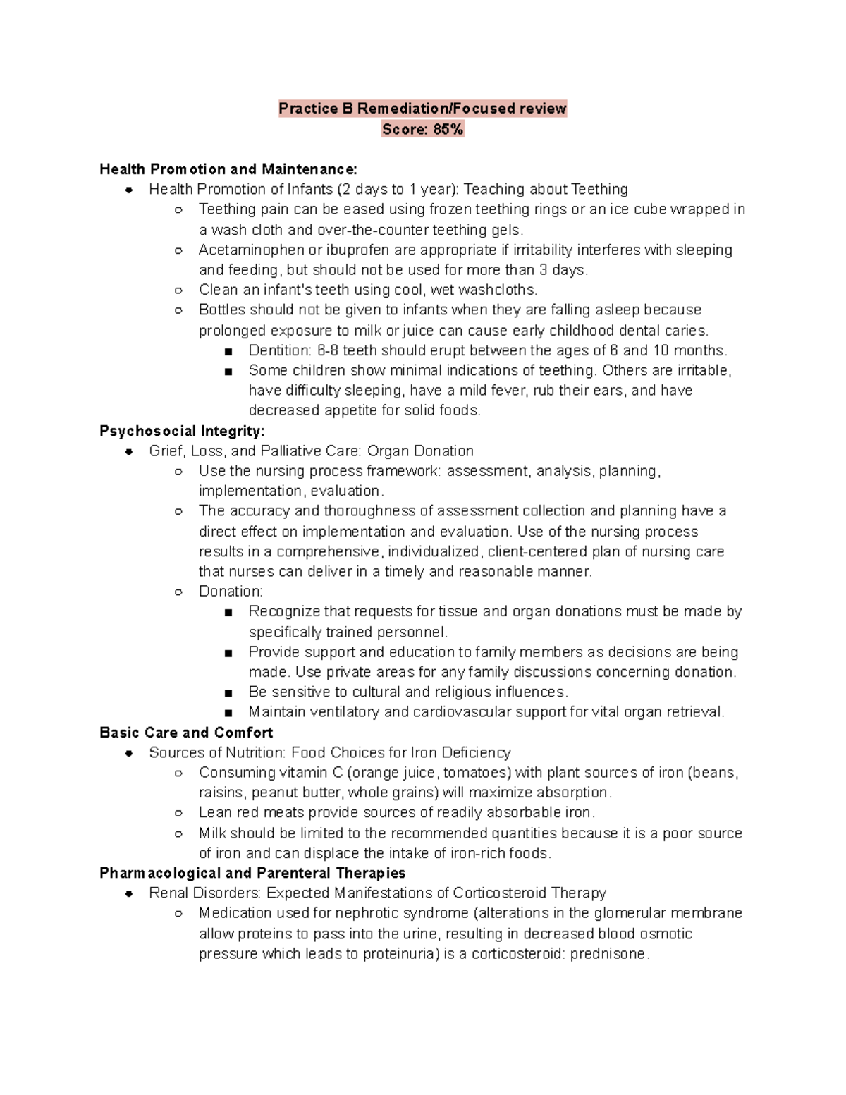 Practice B Remediation Focused review - Practice B Remediation/Focused review Score: 85% Health ...