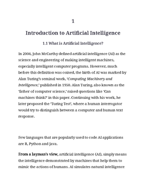Introduction to AI and application - 1BAIA103 - VTU - Studocu