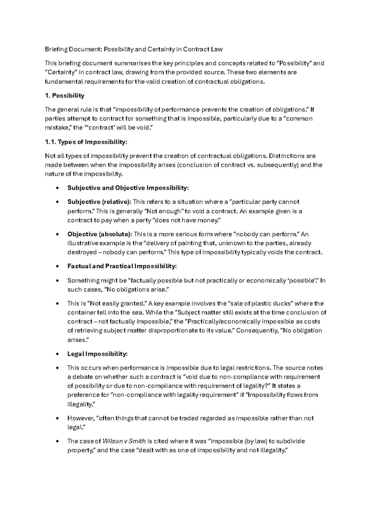 Contract Law Overview: Possibility & Certainty (LAW 101) - Studocu