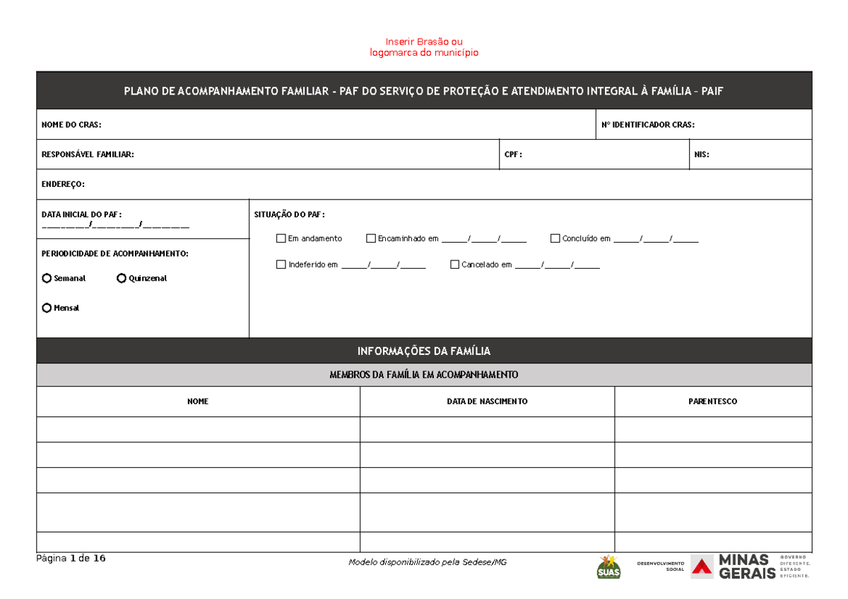 PAF-PAIF Final - Modelo de Acompanhamento Familiar e Diagnóstico - Studocu