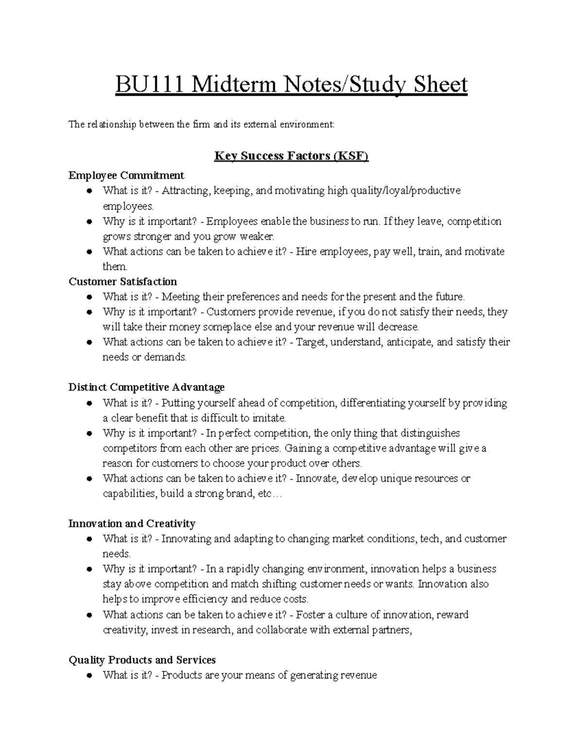 BU111 Midterm Notes Study Sheet, 2024-2025 - BU111 Midterm Notes/Study ...