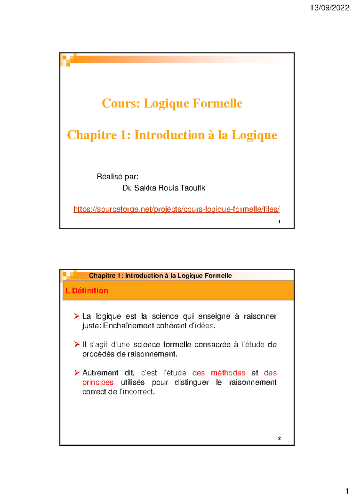 Ch1 - cour logique formelle chapitre 1 partie 1 - 1 Cours: Logique ...