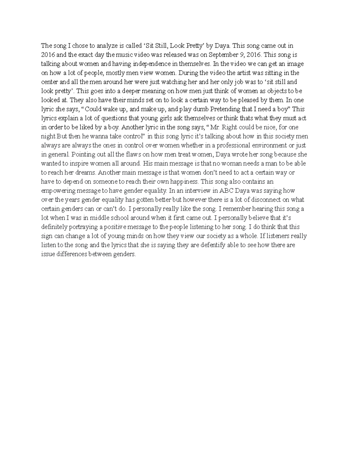 Emma Diaz - 03 05- Gender Song Analysis - The song I chose to analyze ...