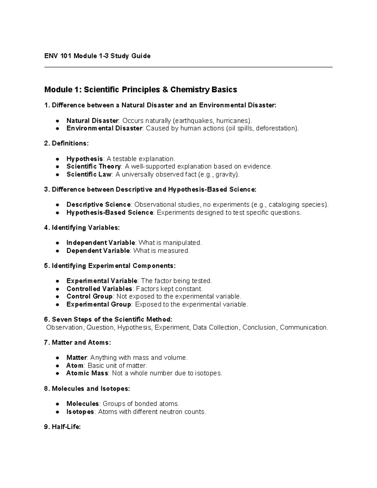 ENV 101 Final Exam Study Guide: Key Concepts from Modules 1-3 - Studocu