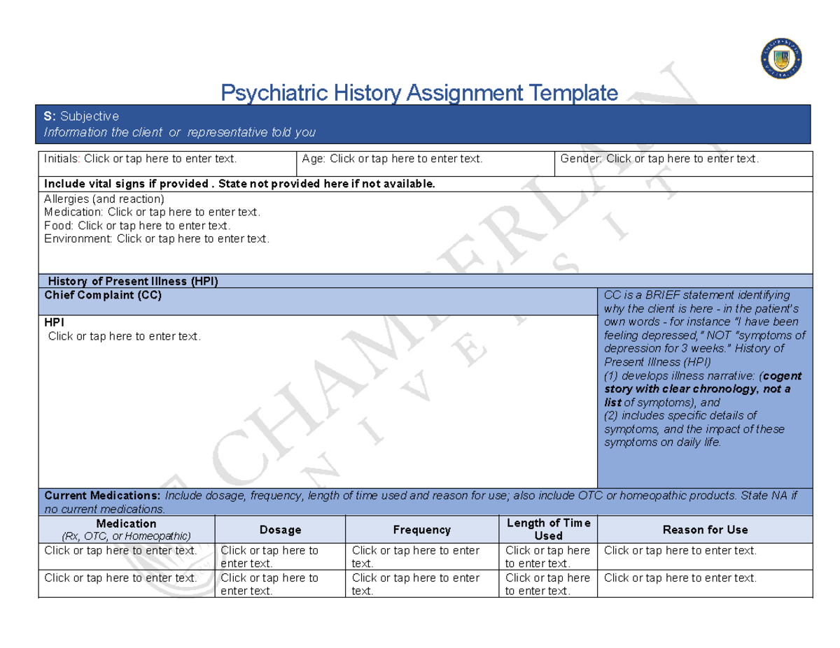 NR 548 Psychiatric History Assignment Template and Guidelines - Studocu