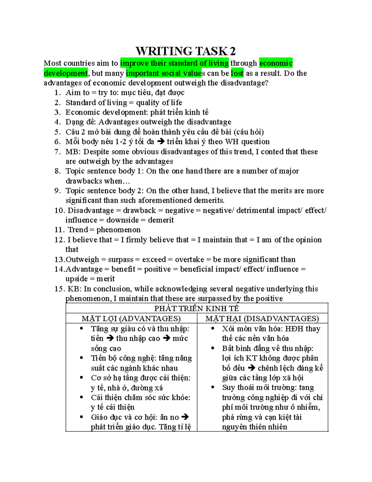 Writing Task 2: Economic Development - Pros and Cons Analysis - Studocu