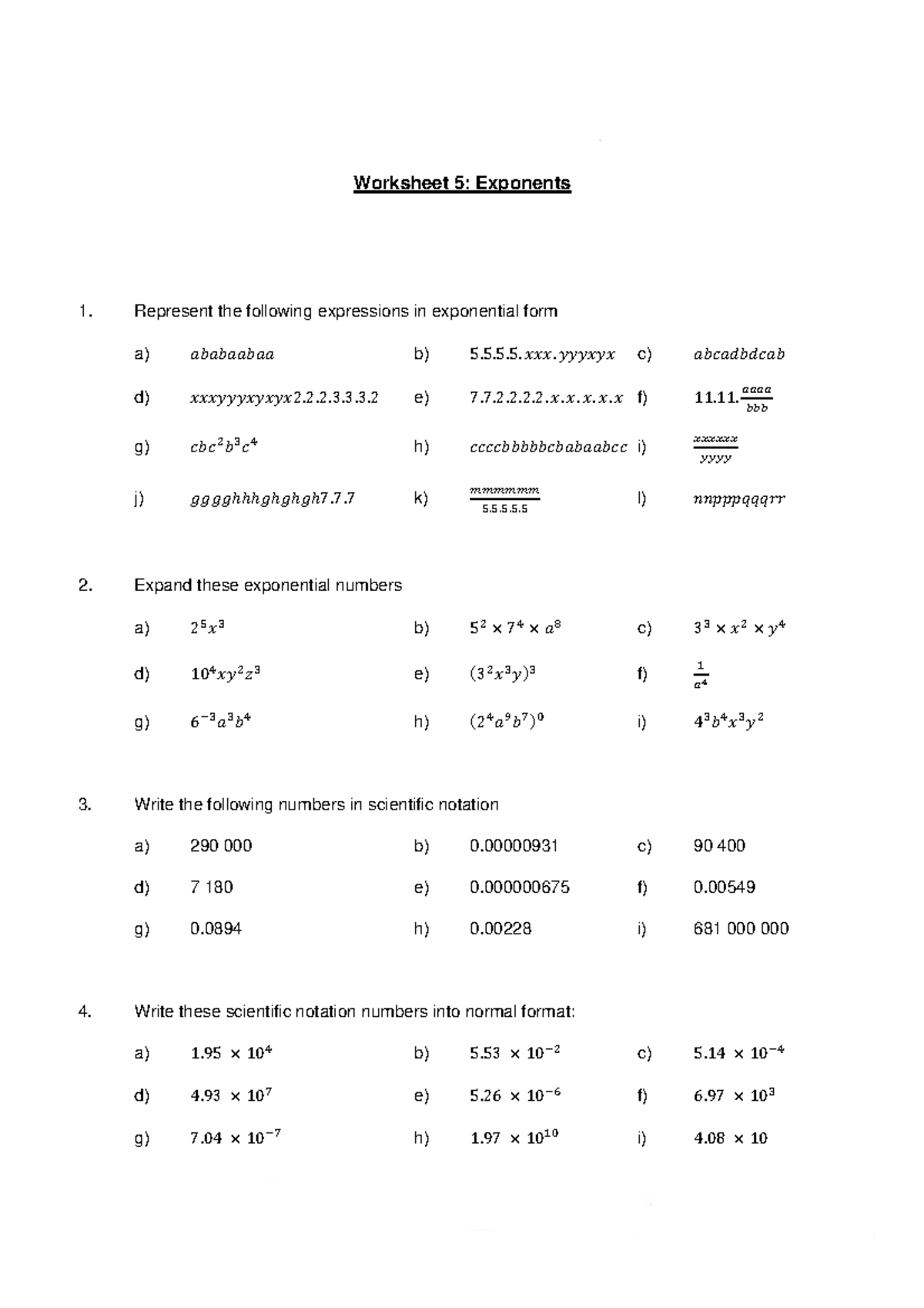 Worksheet 5: Exponents - Grade 9 Math Exam Notes - Studocu
