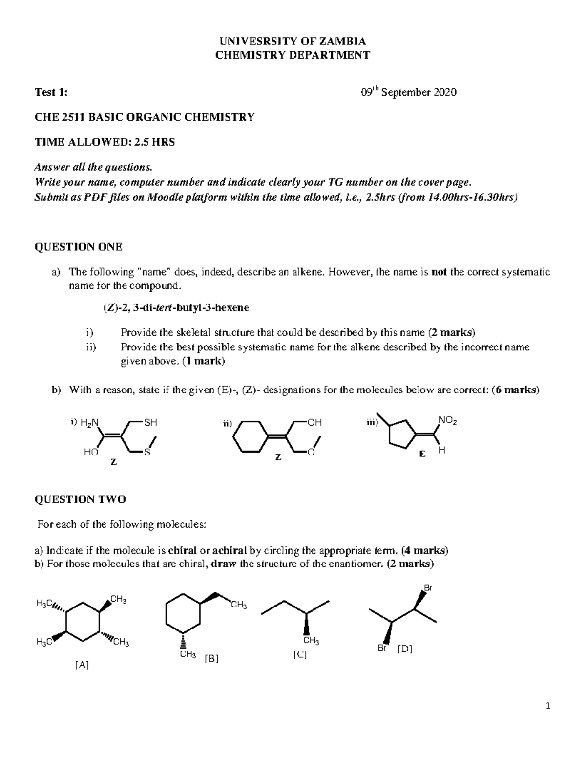 CHE 2511 TEST 1: Basic Organic Chemistry Exam Guide - Studocu