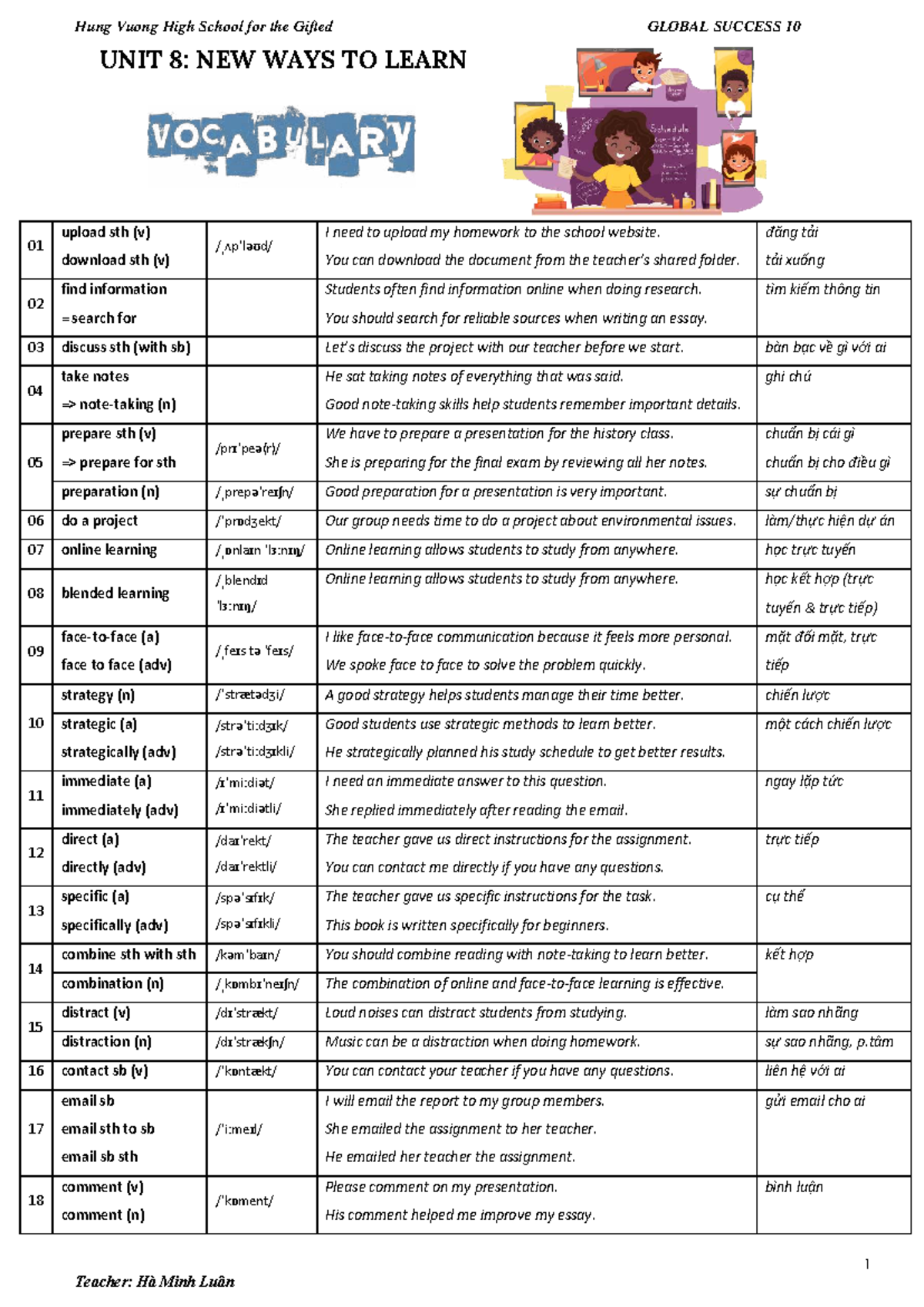 GLOBAL SUCCESS 10: UNIT 8 - NEW WAYS TO LEARN Study Notes - Studocu