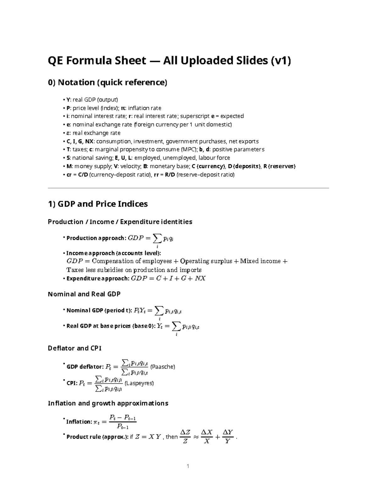 QE Formula Sheet: Key Concepts and Notation (v1) - Studeersnel