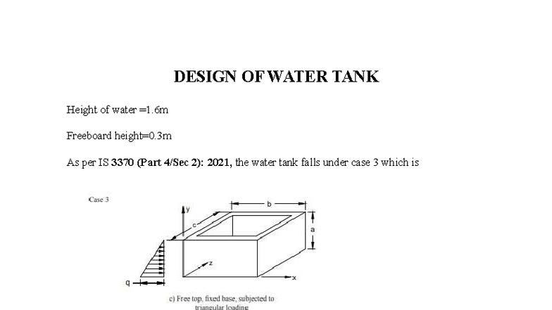 Design of Water Tank as per IS 3370 (Part 2): 2021 Guidelines - Studocu