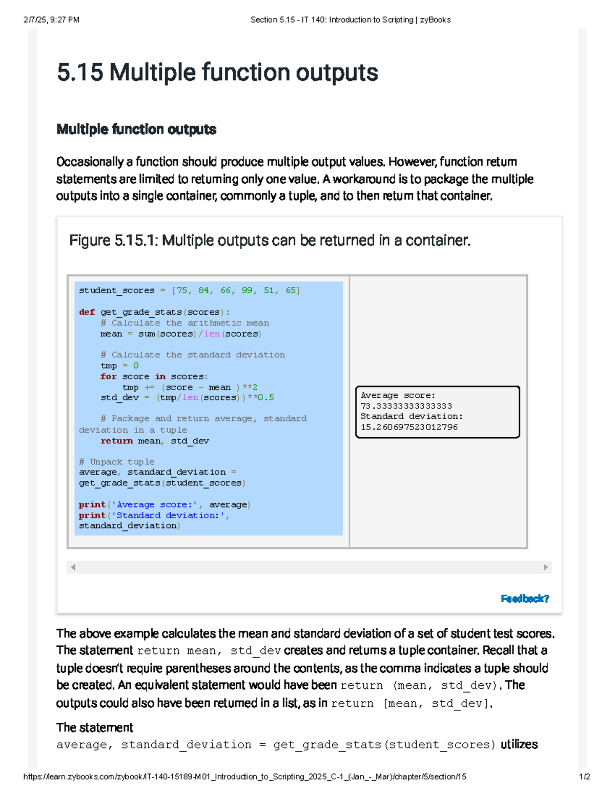 IT 140: Practice Assignments on Multiple Function Outputs in Python - Studocu