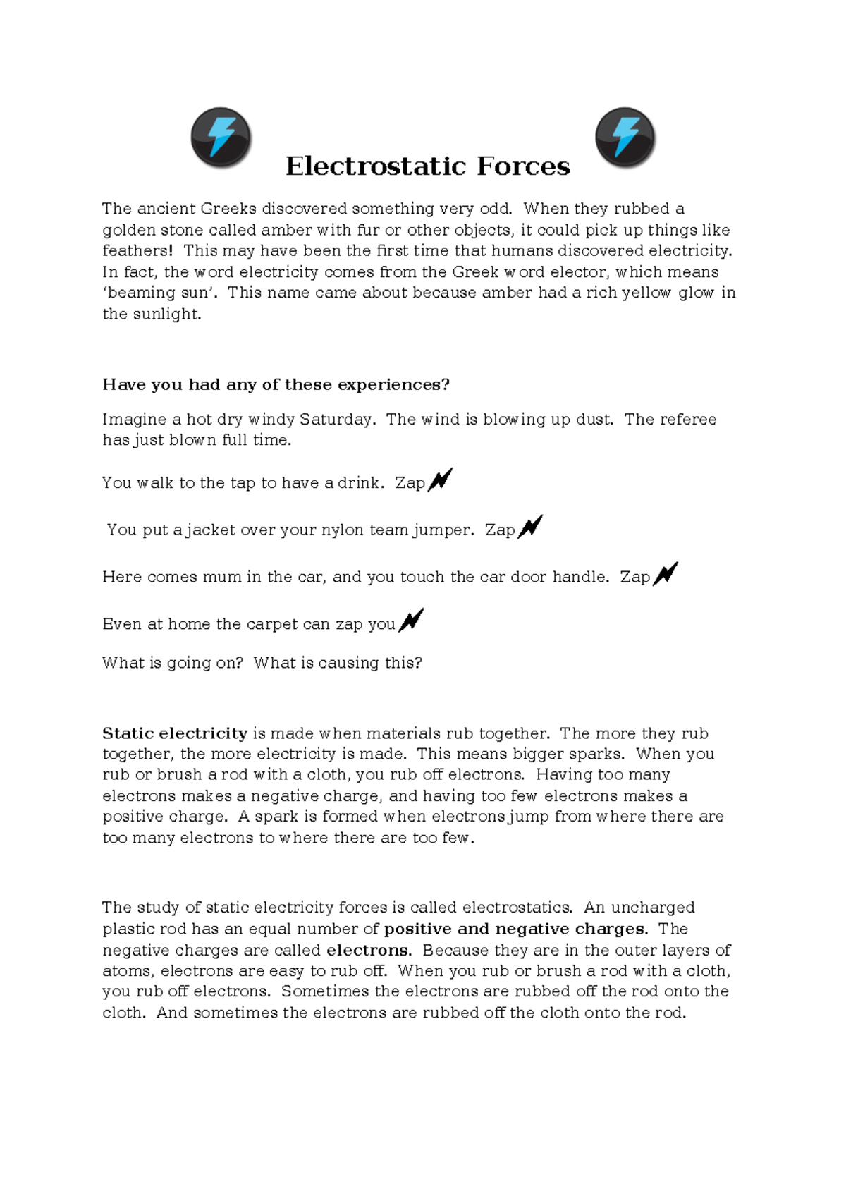 Electrostatics Worksheet: Exploring Static Electricity and Charges ...