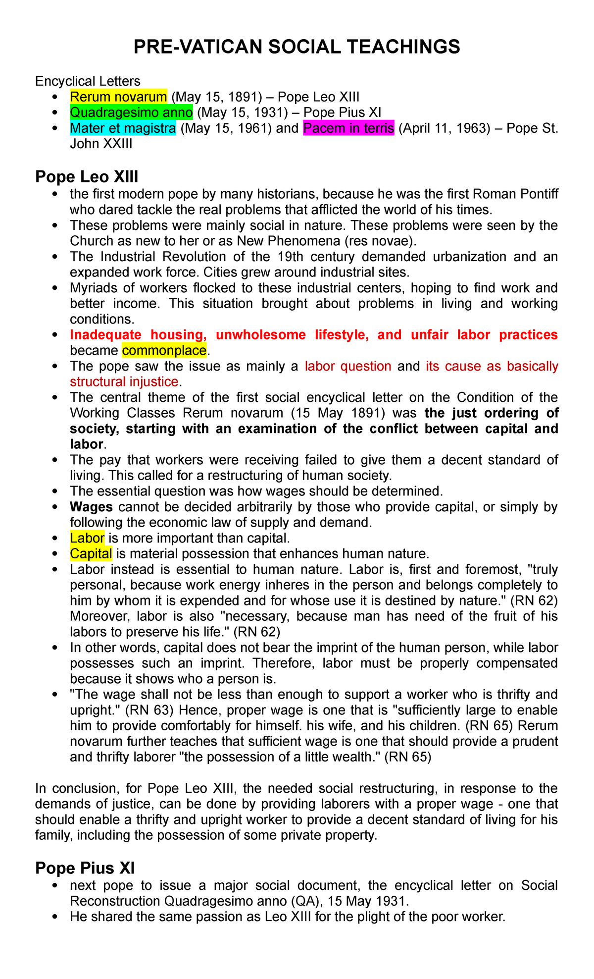 Pre-Vatican Social Teachings: Encyclicals by 19th-20th Century Popes ...