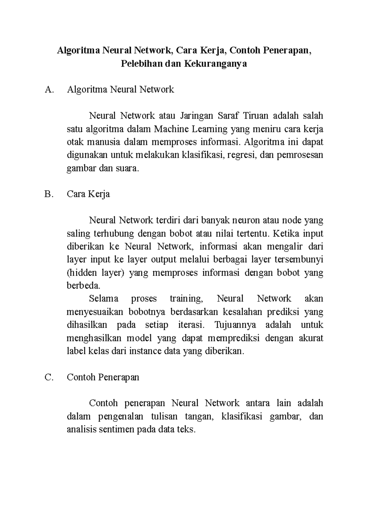 Algoritma Neural Network: Cara Kerja, Penerapan, Kelebihan & Kekurangan - Studocu