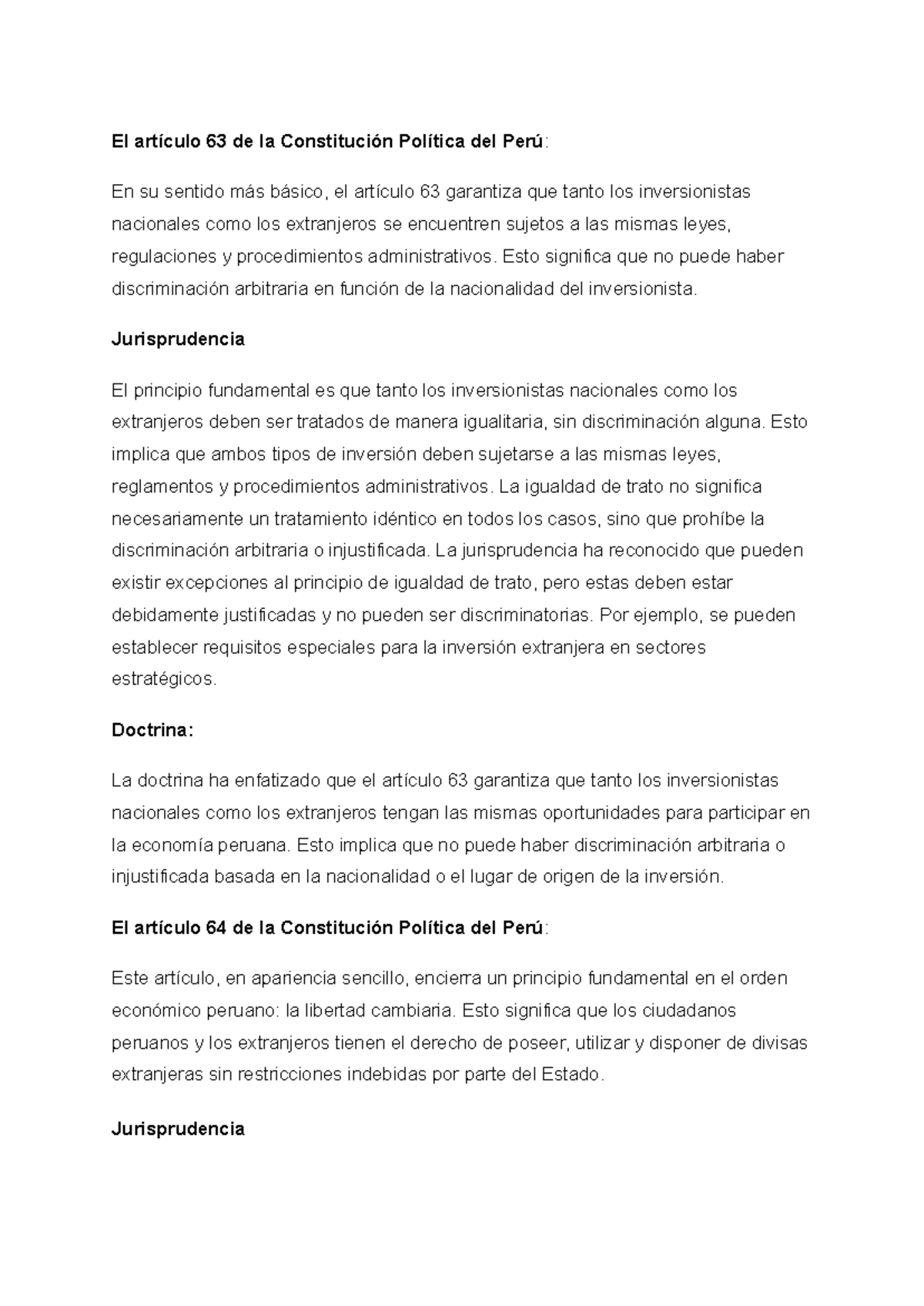 Análisis de Artículos 63-67 de la Constitución Política del Perú - Studocu