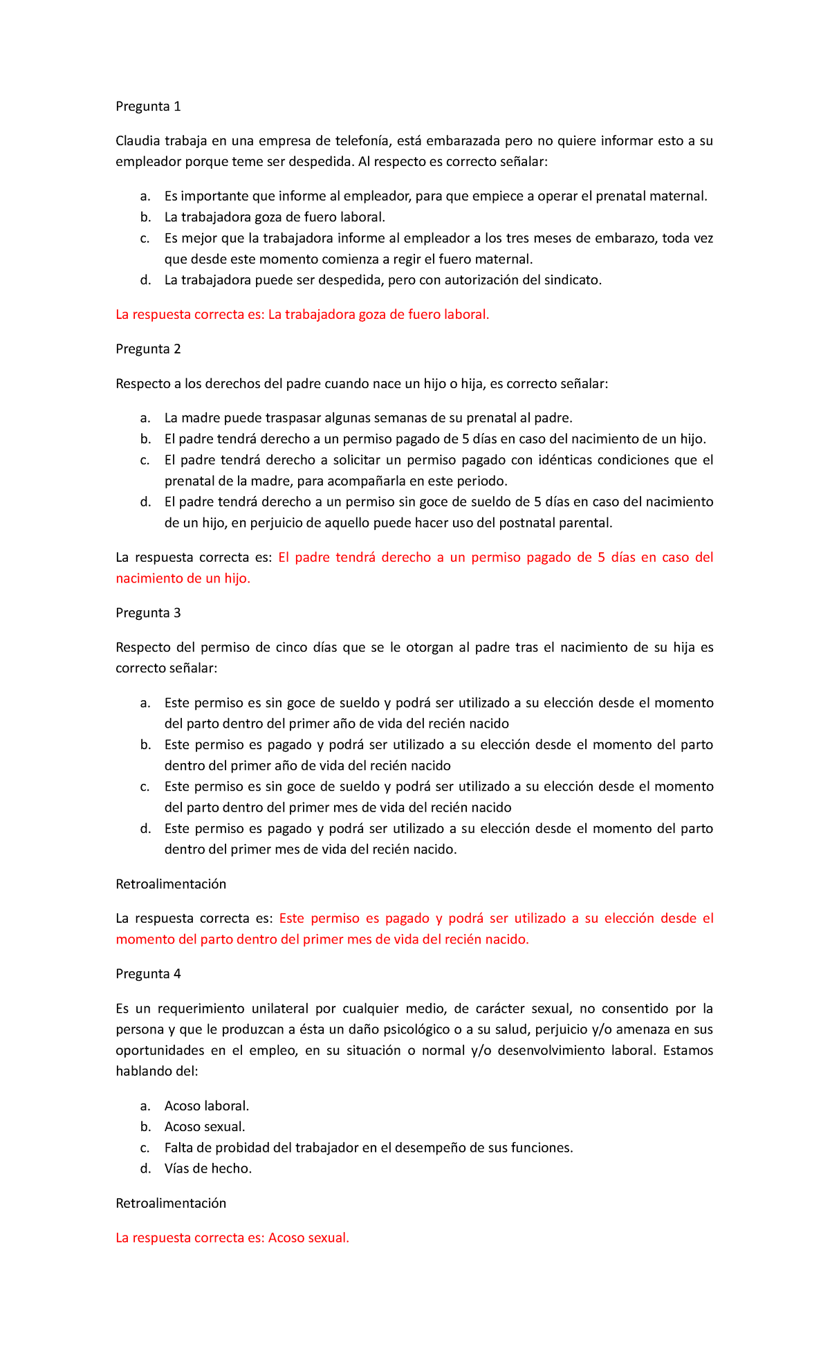 Examen Final Derecho Laboral (1) - Preguntas y Respuestas - Studocu