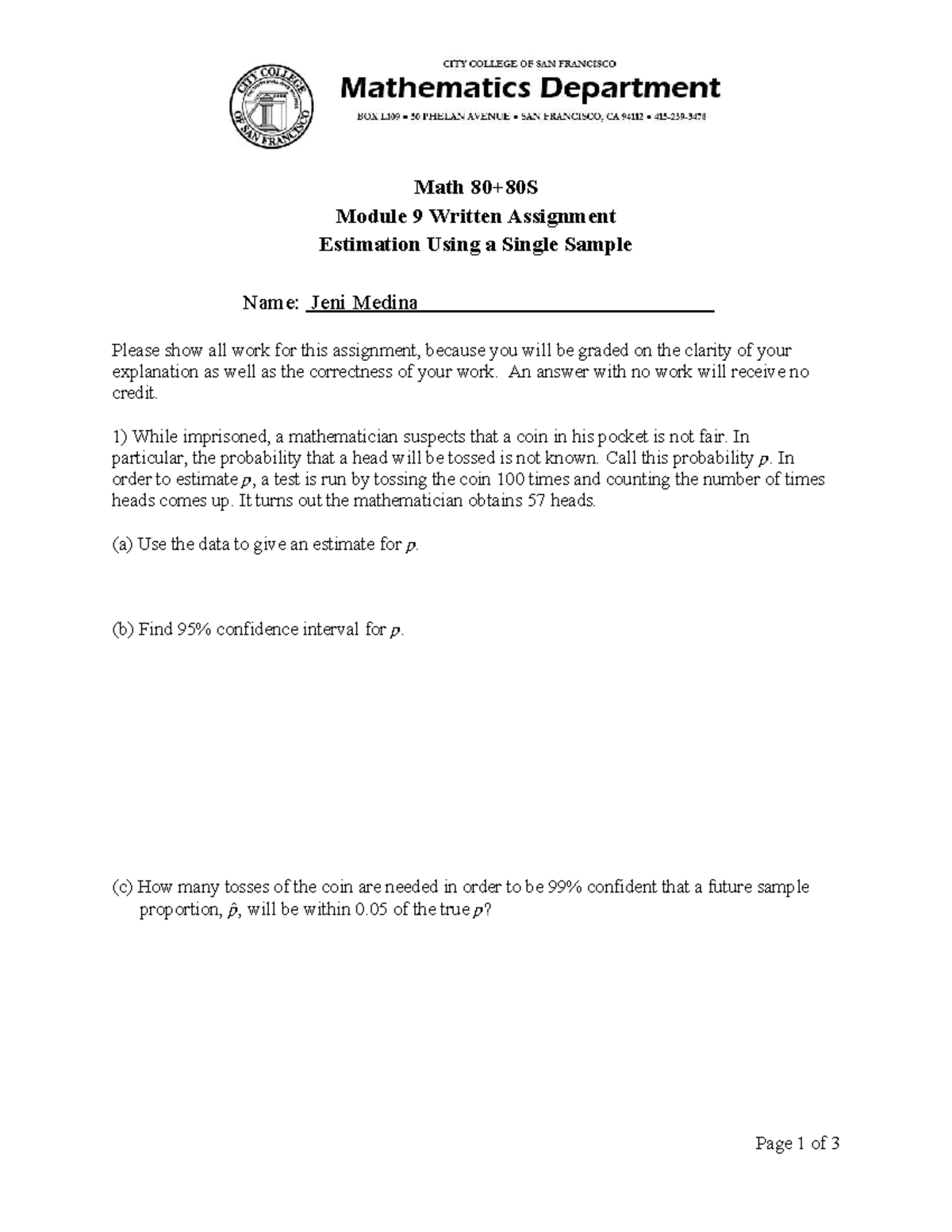 80 Module 9 Written Assignment - Page 1 of 3 Math 80+80S Module 9 ...
