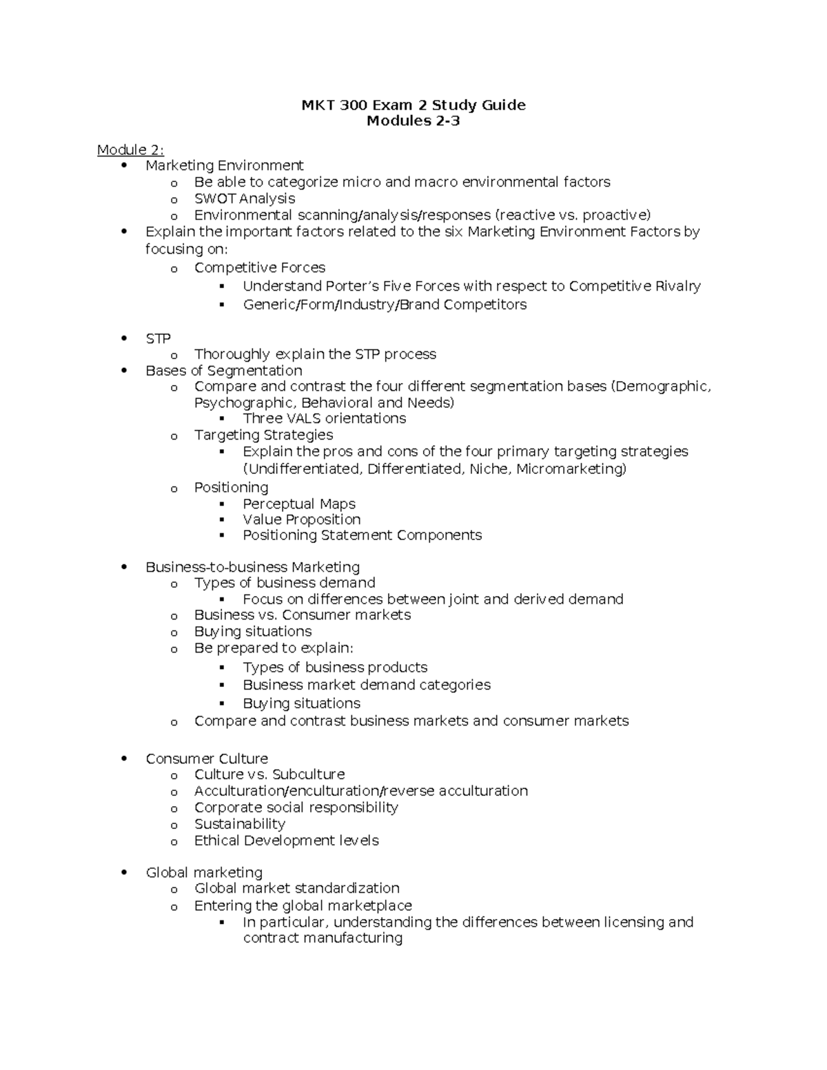 Spr 22 Study Guide Exam 2 - MKT 300 Exam 2 Study Guide Modules 2 ...