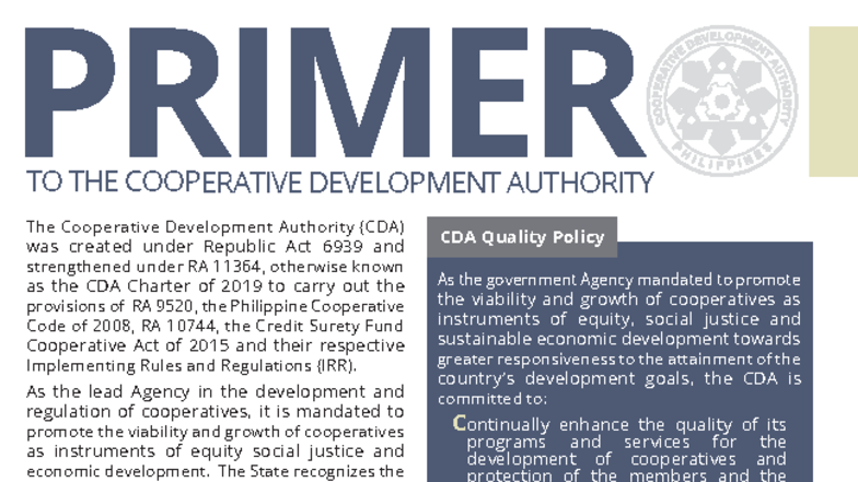 Brochure: Primer on the Cooperative Development Authority (CDA) 2023 ...