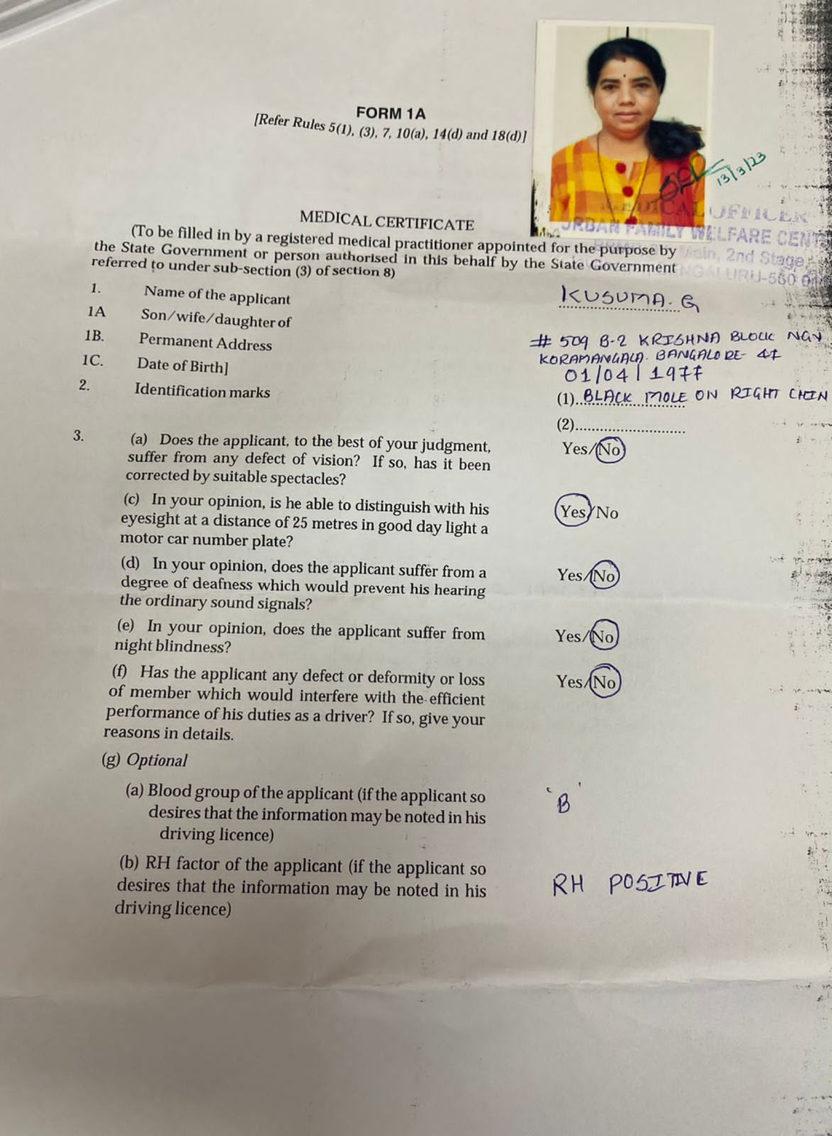 FORM 1A Medical Certificate for Driving License - KUSUMA.G - Studocu