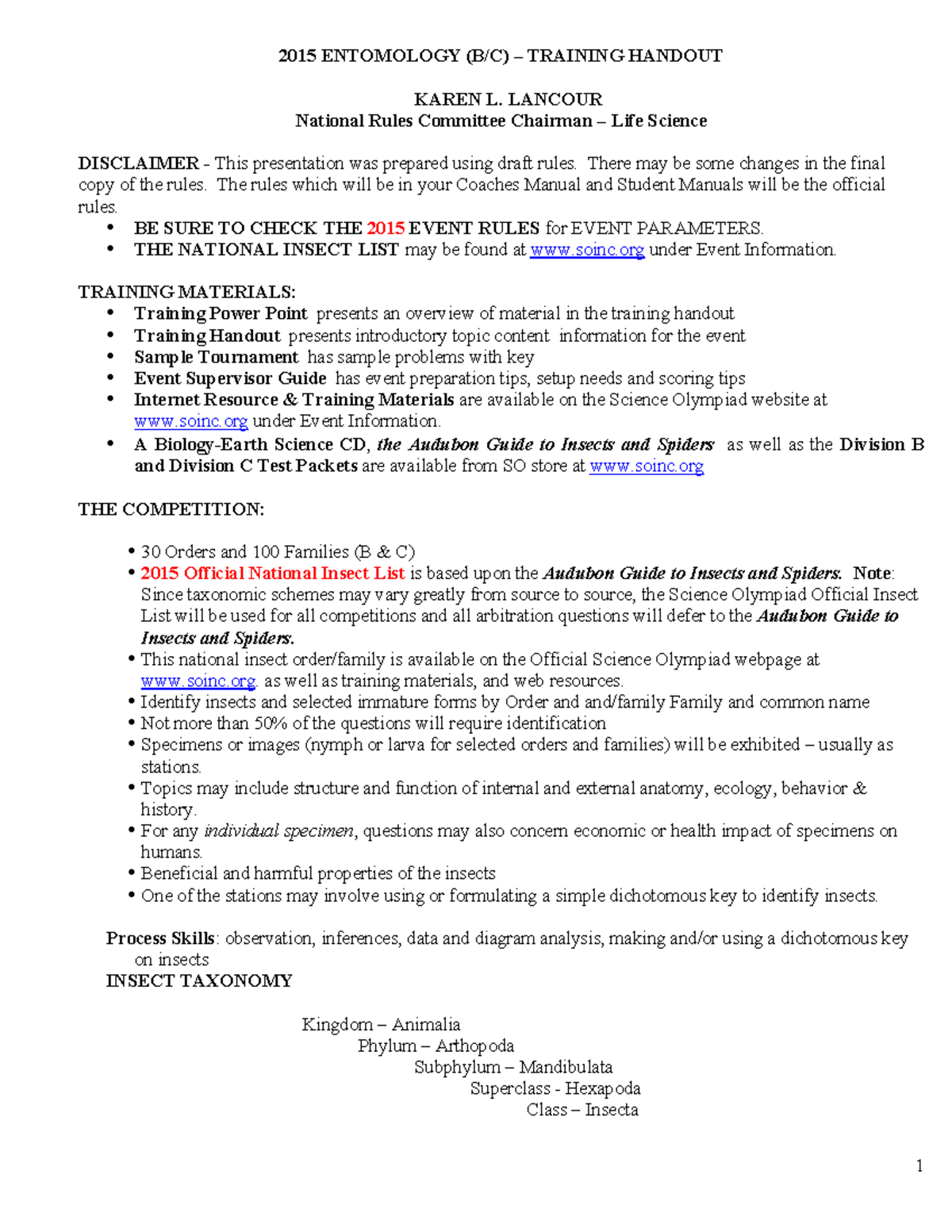 Entomology (B,C) Training Handout 2015: Key Concepts & Guidelines - Studocu