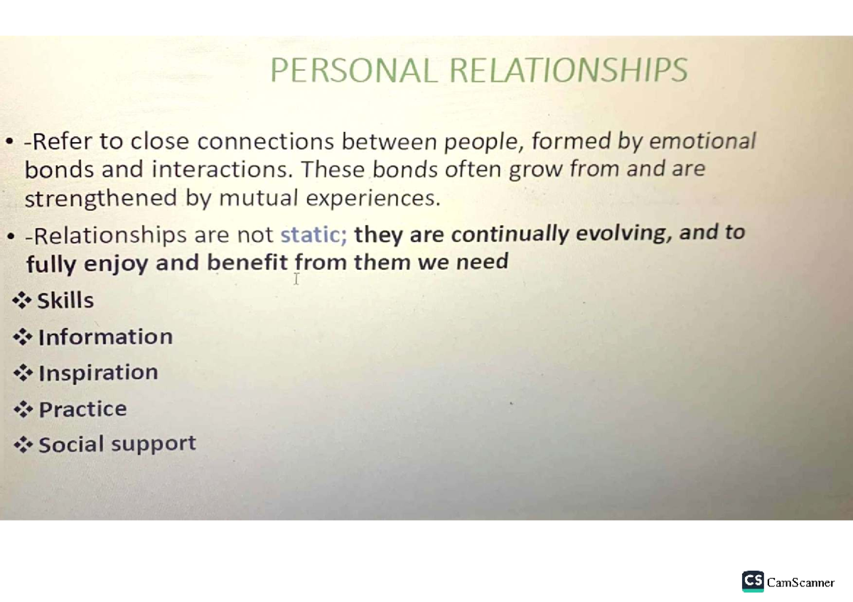 CS: Personal Relationships - Bonds, Types, and Characteristics - Studocu