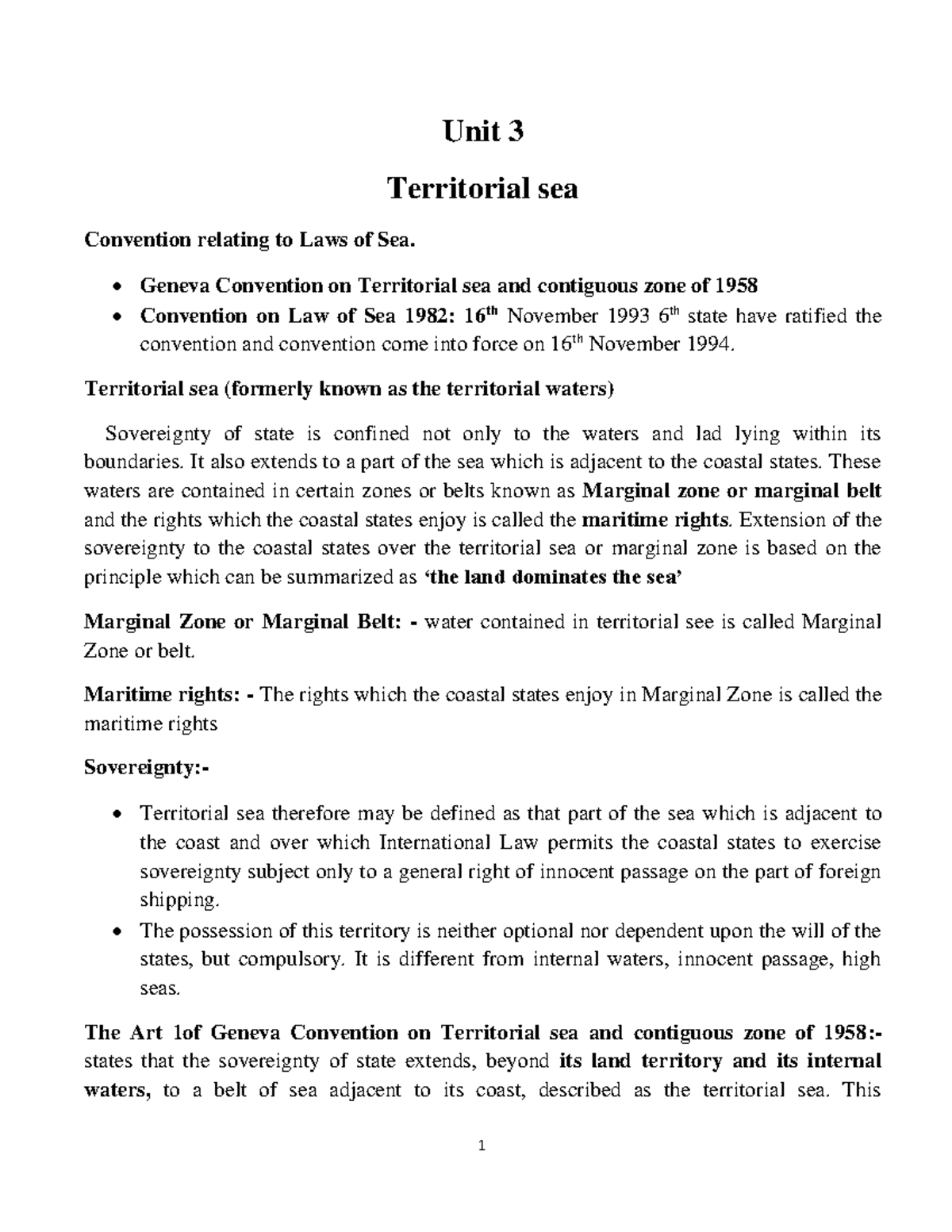 PIL 101: Unit 3 - Territorial Sea and Maritime Rights Overview - Studocu