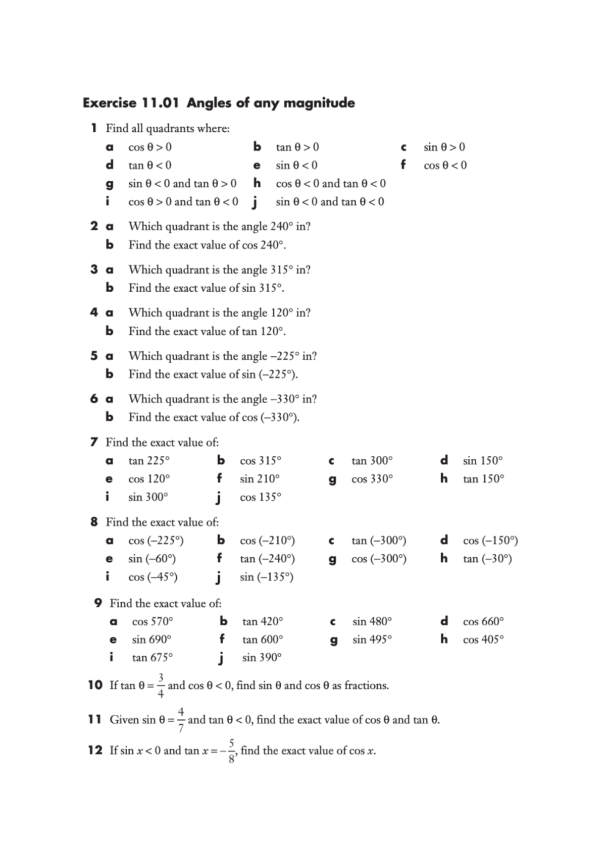 11.01 Angles of Any Magnitude: Quadrants and Exact Values (MIF) - Studocu