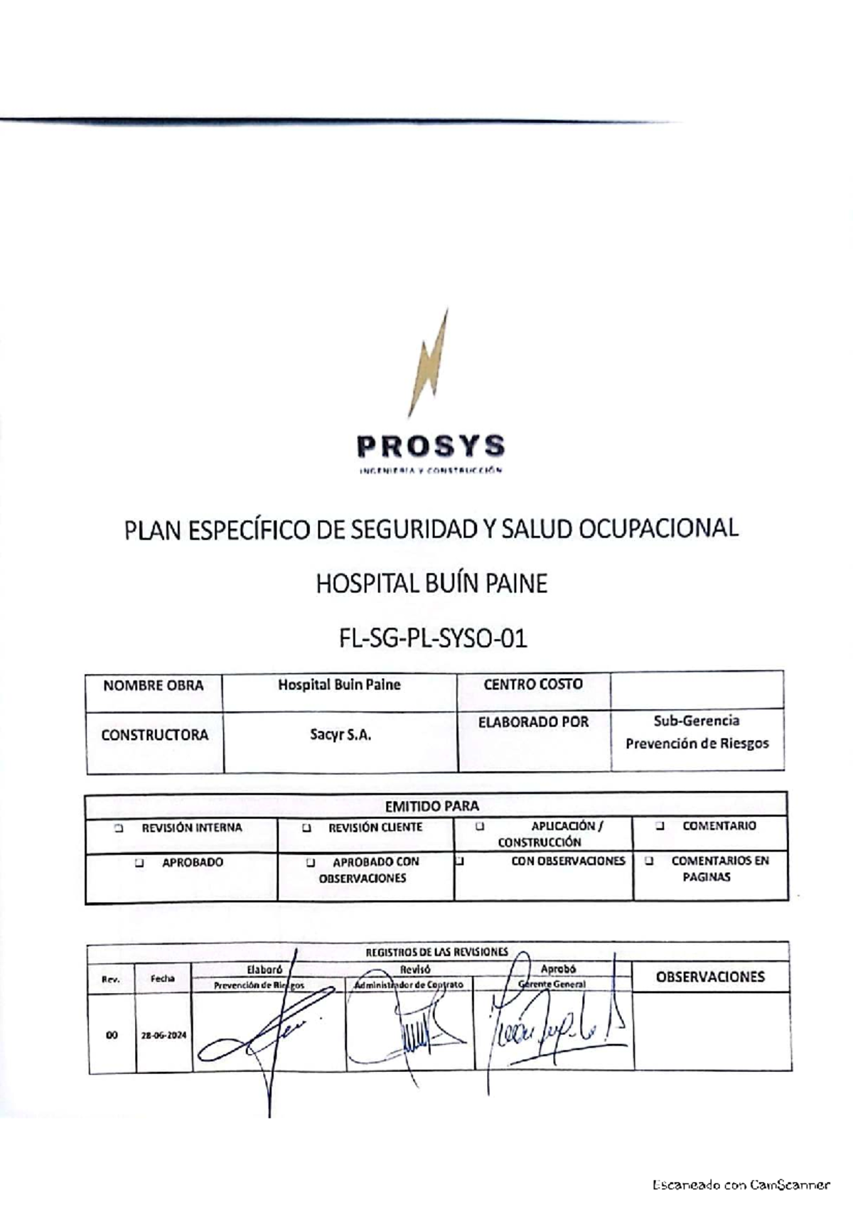 PLAN DE SEGURIDAD Y SALUD OCUPACIONAL HOSPITAL BUIN PAINE - CÓDIGO 01 ...