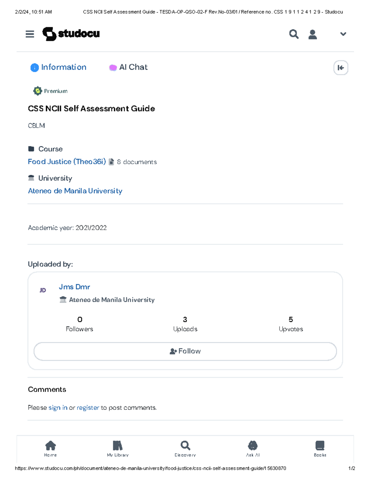 CSS NCII Self Assessment Guide - TESDA Ref No: 191124129 - Studocu