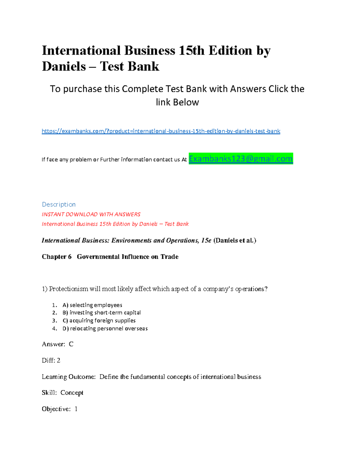 International Business 15th Edition Daniels Test Bank Answers - Studocu