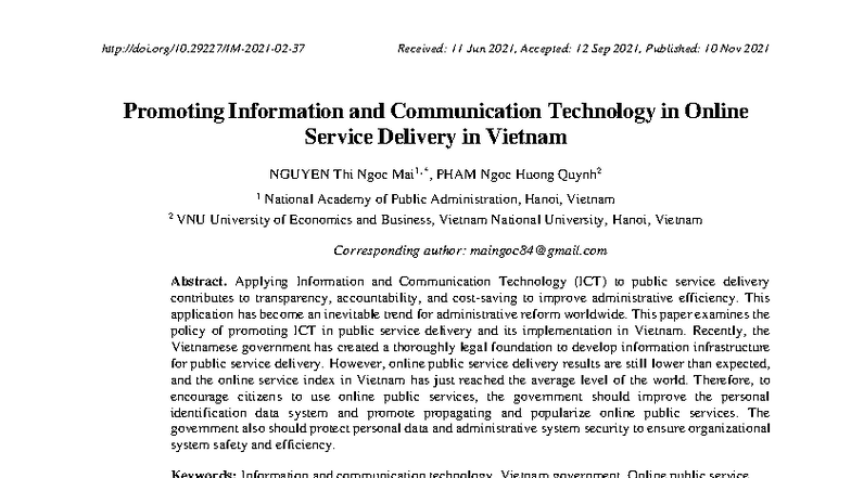 Promoting ICT in Online Public Service Delivery in Vietnam: A Study ...