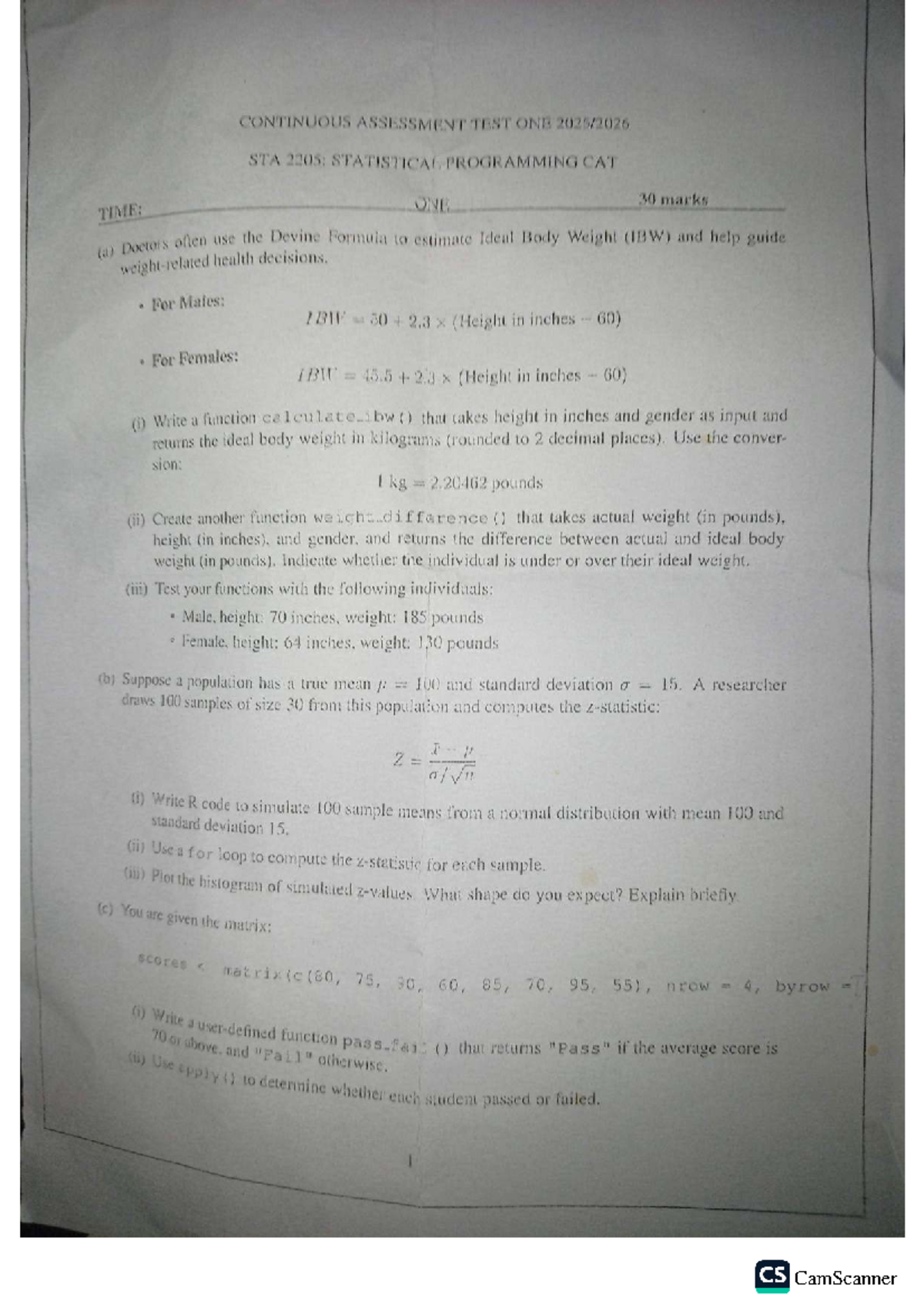 Continuous Assessment Test 1 STA 2205: Statistical Programming Notes ...